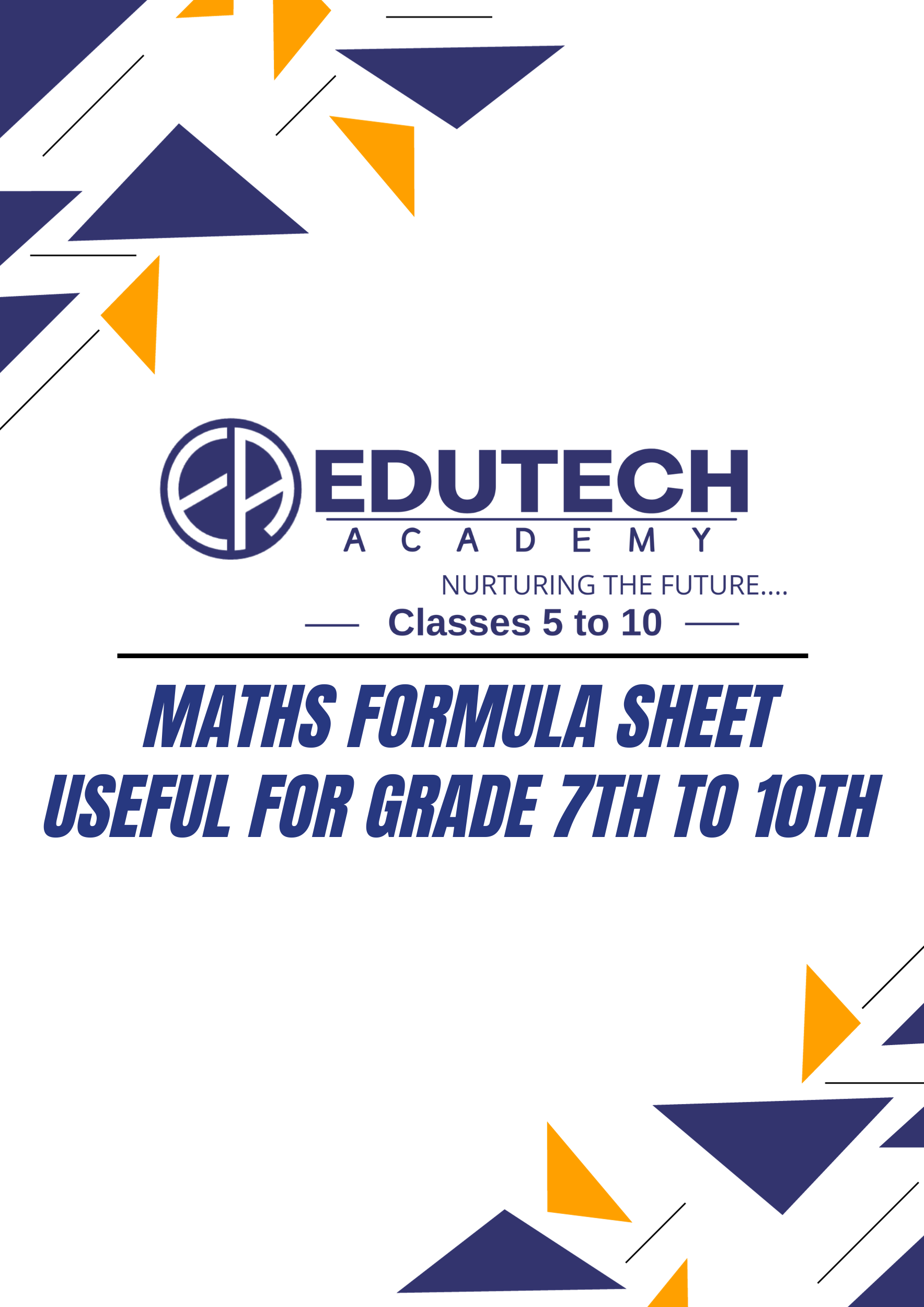 Formula Sheet For Grade 7th to 10th – Edutech Academy